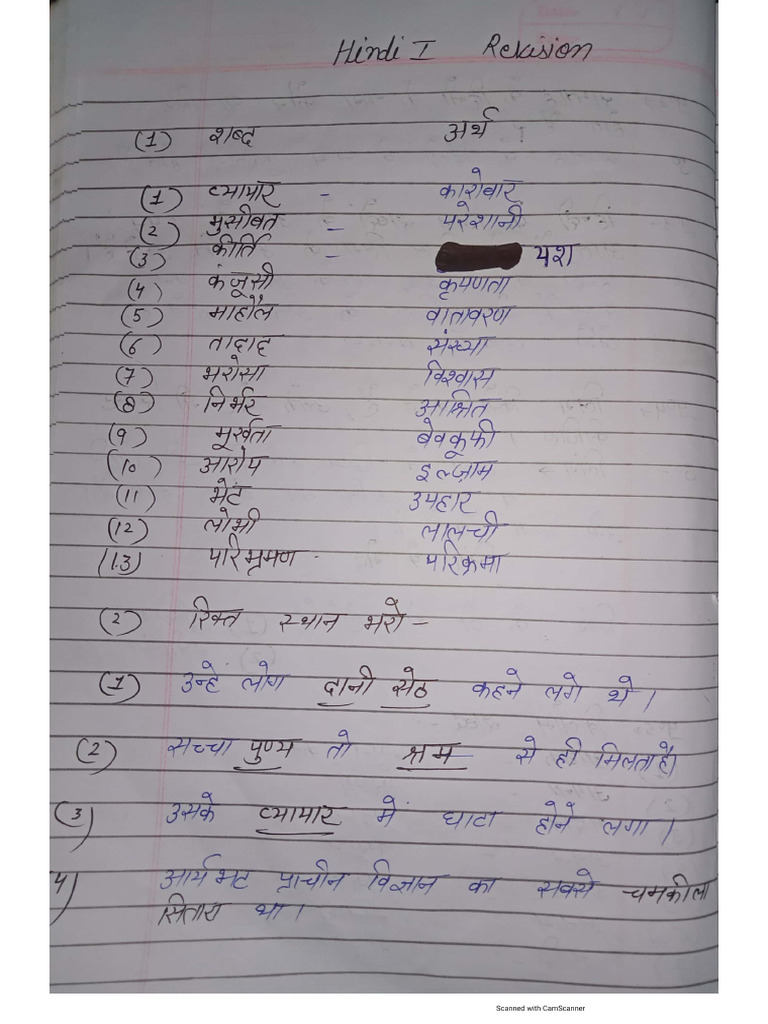 Class 6th Hindi Revision Work | PDF
