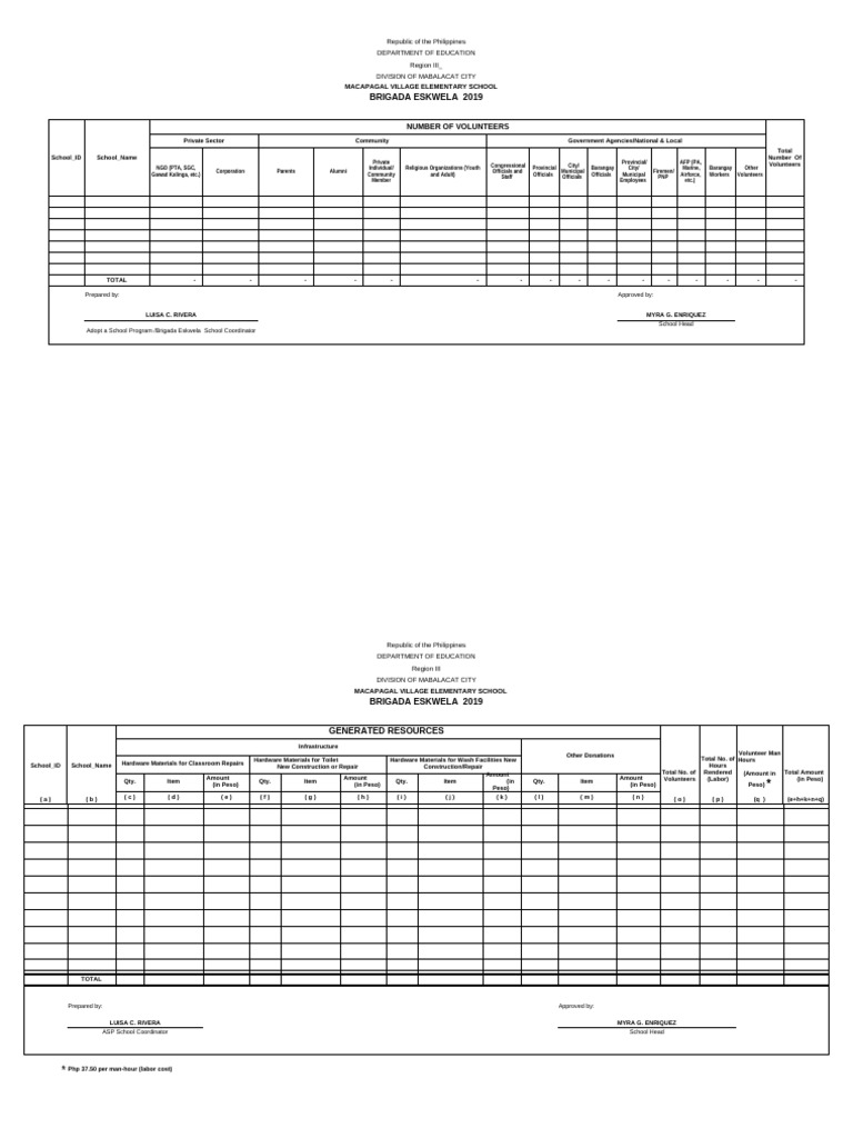 BE Form 1 - Number of Volunteers | PDF | Philippines