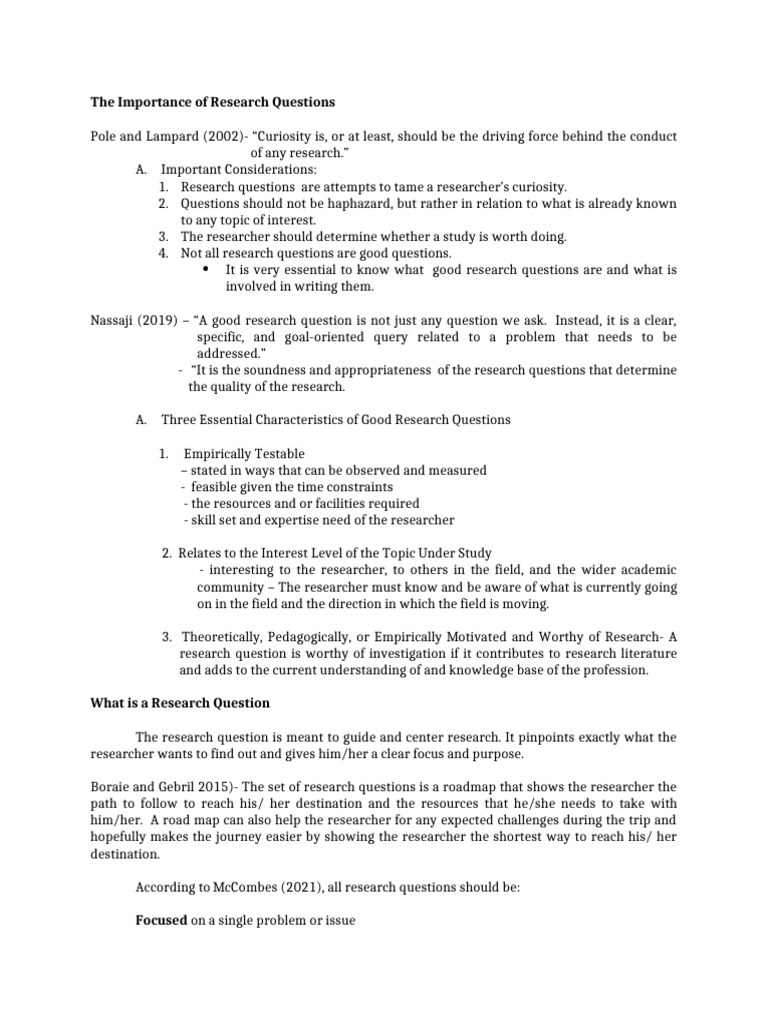 The Importance of Research Questions | PDF | Cognition | Methodology