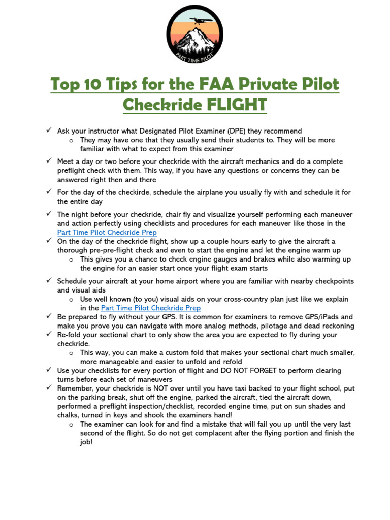 Top 10 Tips For The FAA Private Pilot Checkride FLIGHT | PDF | Business ...