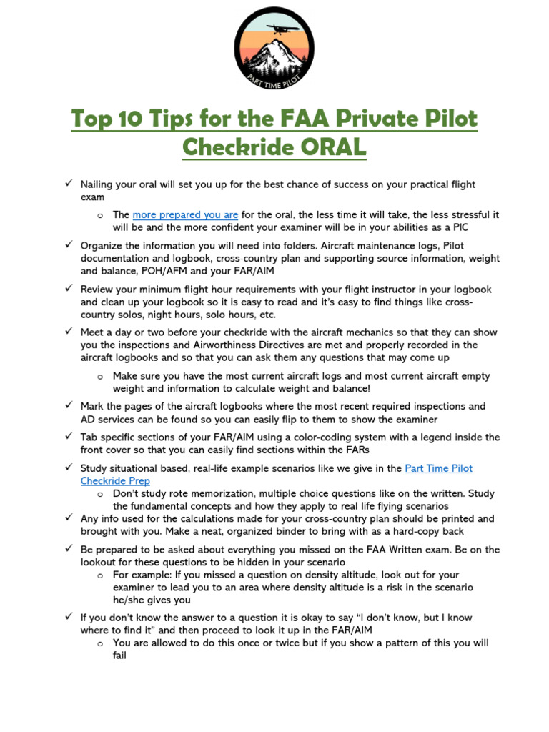 Top 10 Tips For The FAA Private Pilot Checkride ORAL | PDF | Federal ...