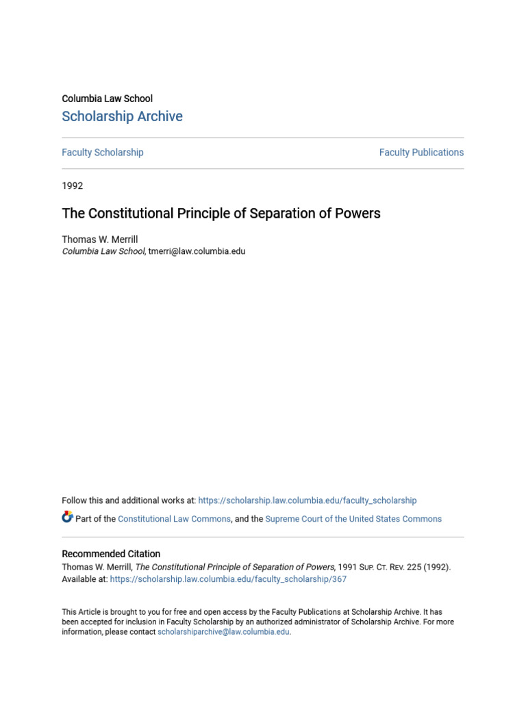 The Constitutional Principle of Separation of Powers | PDF | Separation ...
