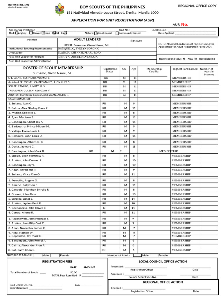 AUR-form | PDF | Scouting And Guiding | Scouting