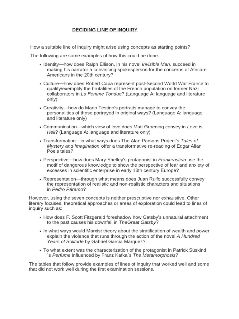 Deciding Line of Inquiry | PDF | The Great Gatsby