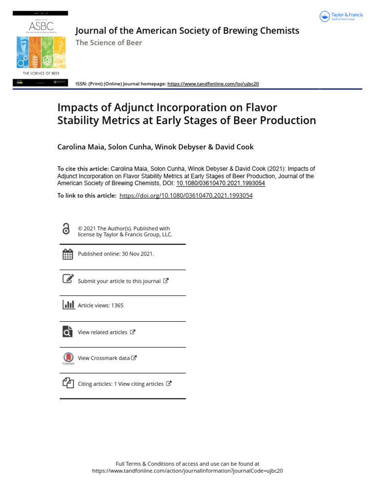 Impacts of Adjunct Incorporation On Flavor Stabili | PDF | Beer | Brewing