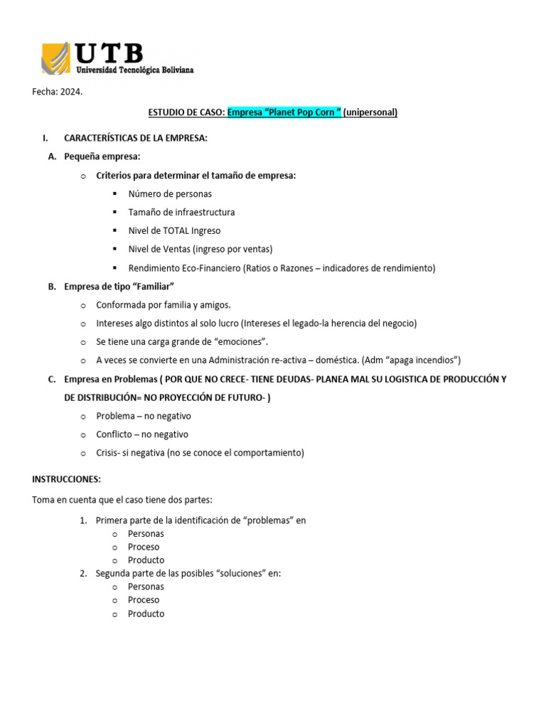 ADM GRAL Estudio de Caso 1 Las Soluciones EMPRESA Planet Pop Corn | PDF ...