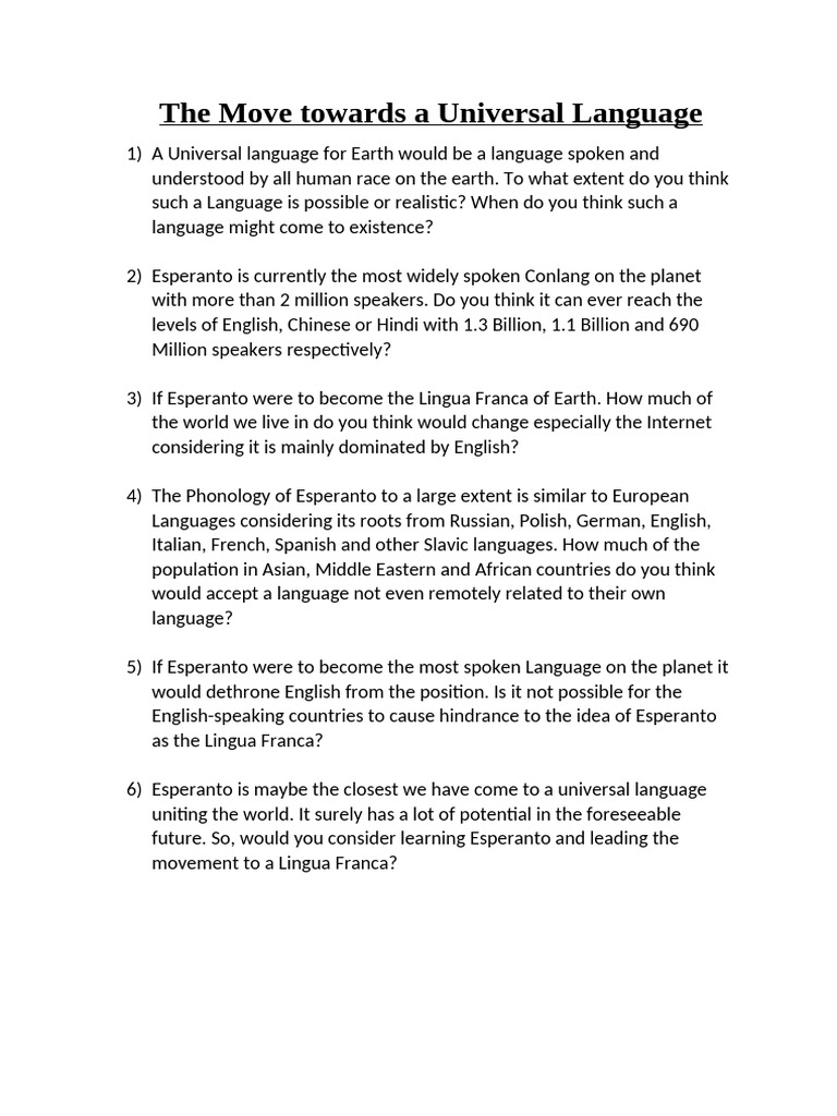 The Move Towards A Universal Language | PDF | Social Science | Foreign ...