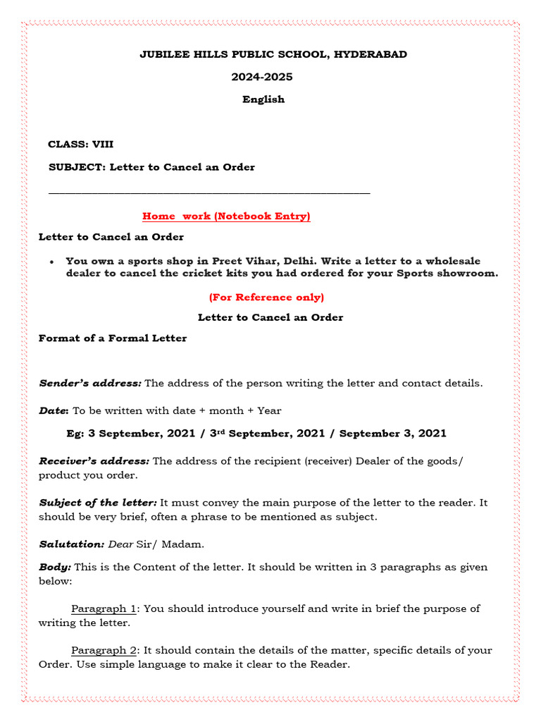 Formal Letter - Cancel Order-NB Notes | PDF