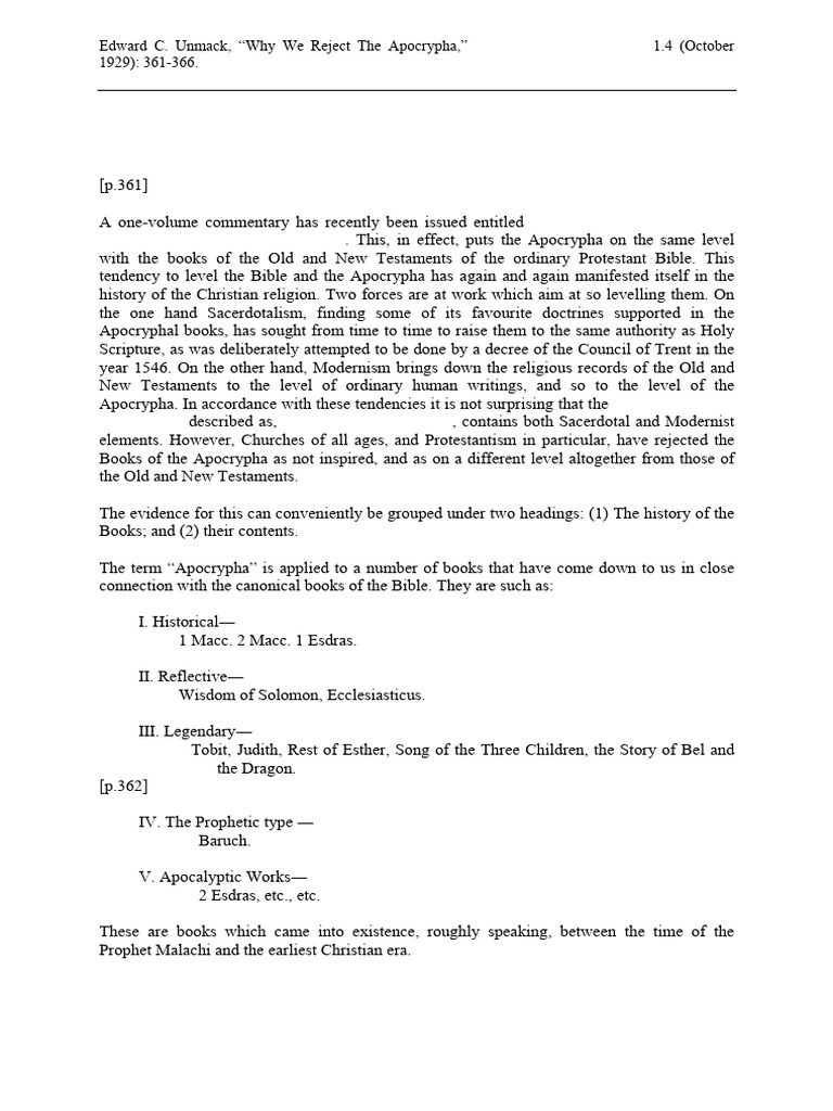 Why We Reject The Apocrypha - Edward C. Unmack | PDF | Apocrypha ...