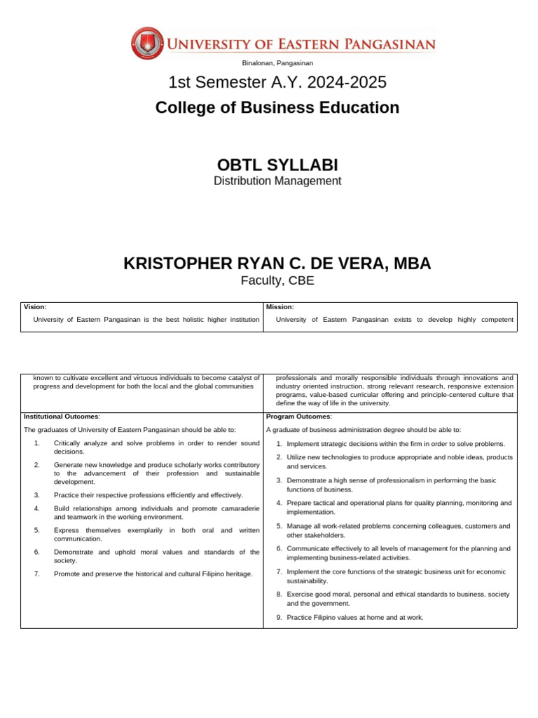 Distribution Management A.Y. 2024-2025 | PDF
