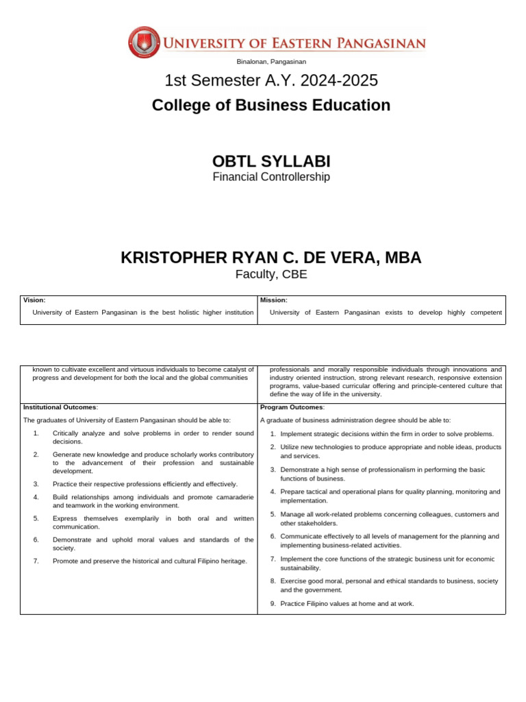 Financial Controllership A.Y. 2024-2025 | PDF | Audit | Financial Statement