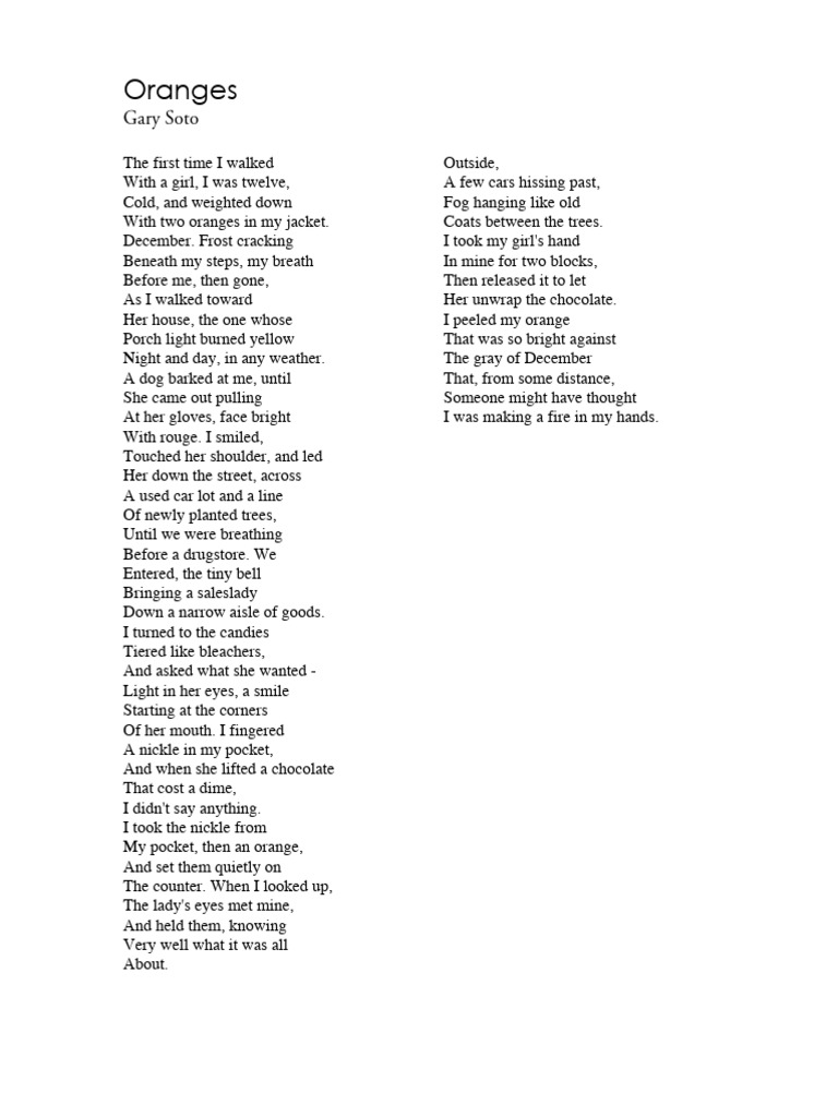 First Love and Oranges Poem | PDF