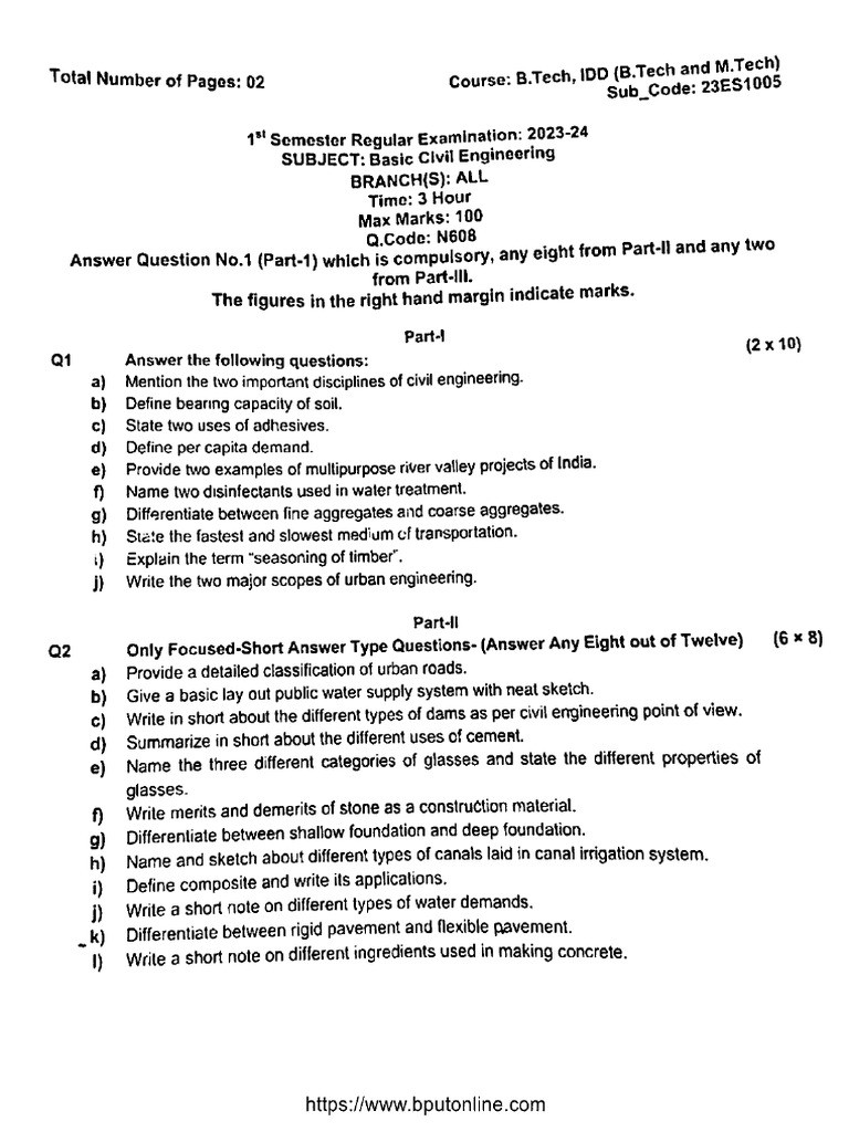 Btech Mtech 1 Sem Basic Civil Engineering 23es1005 2024 | PDF