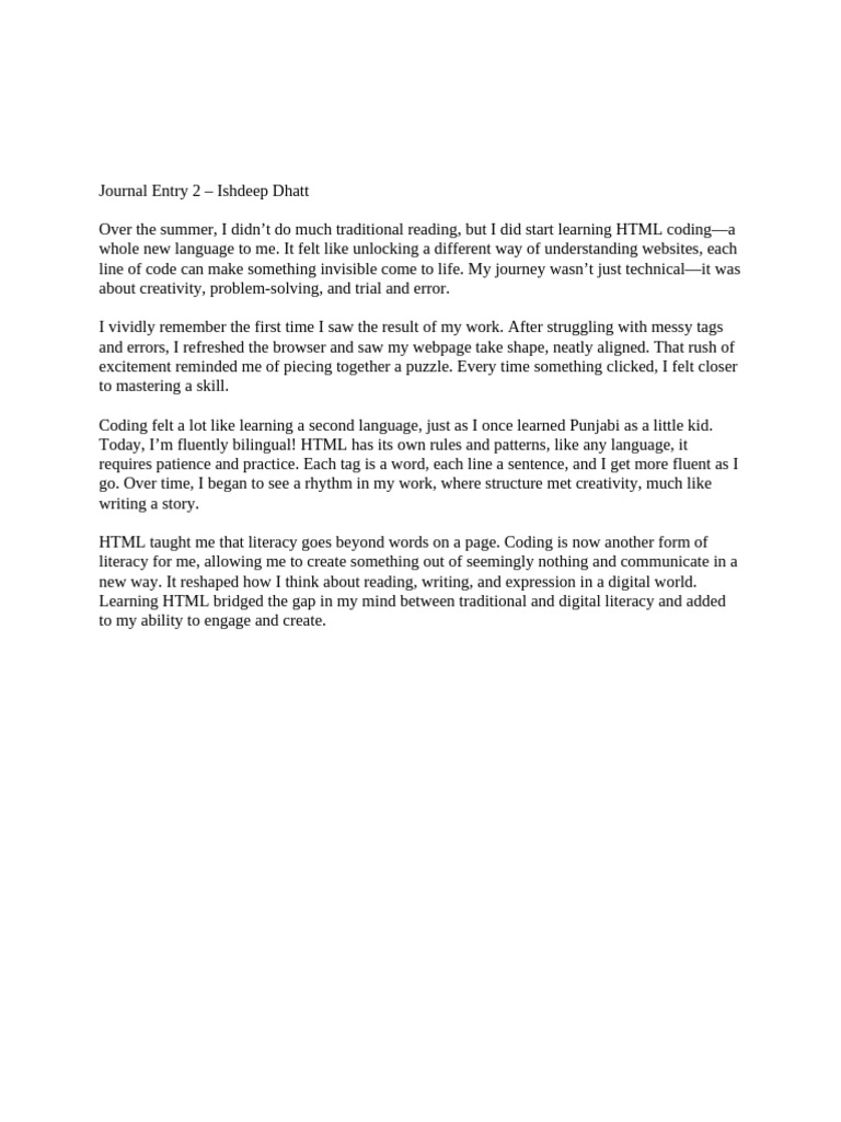 Journal Entry 2 - Ishdeep Dhatt | PDF