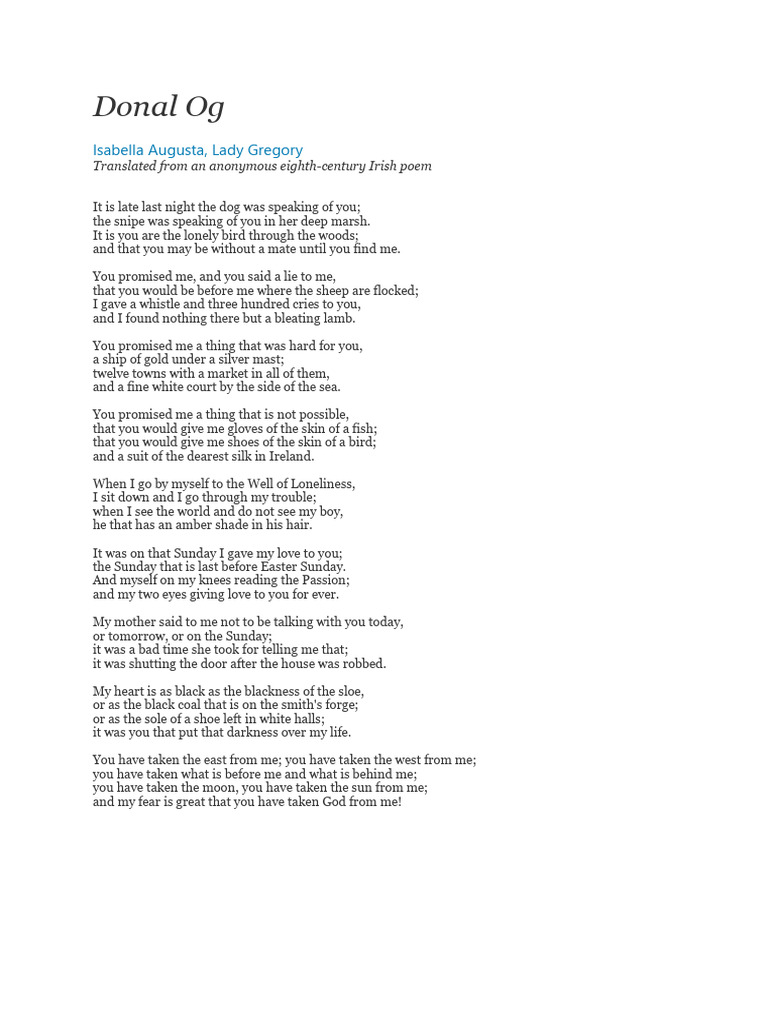 Donal Og - Lady Augusta Poem | PDF
