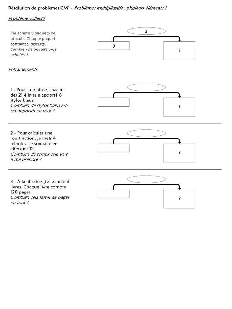 Problèmes multiplicatifs CM1 : Exercices | PDF