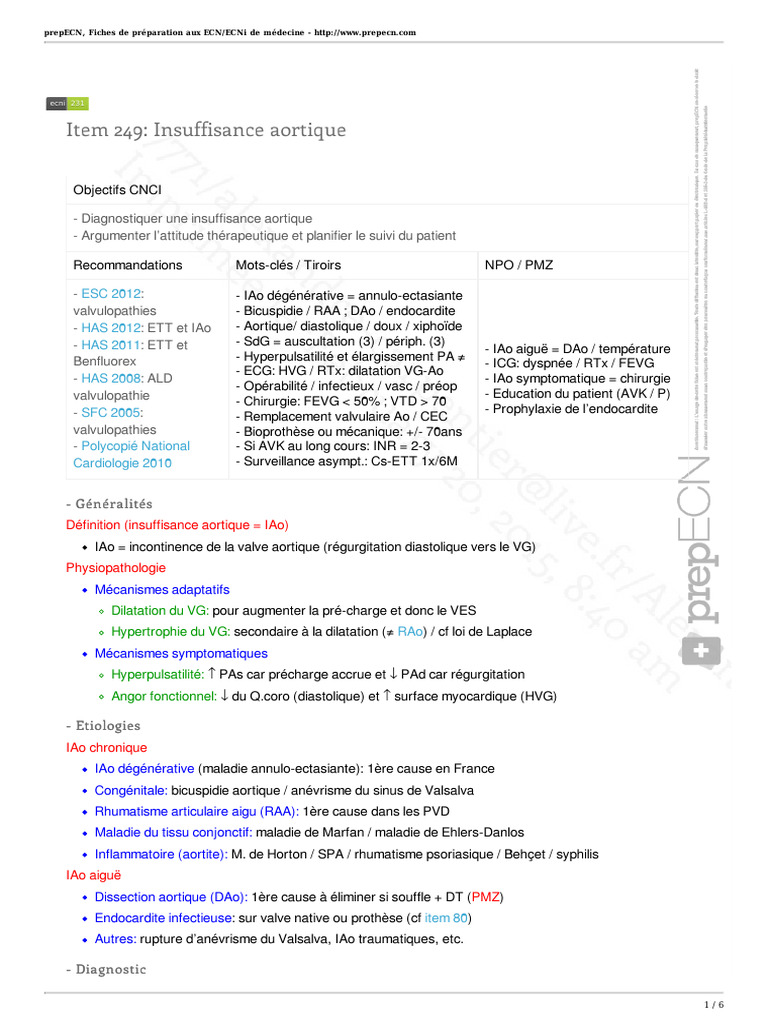 Insuffisance Aortique : Diagnostic et Traitement | PDF | Médecine ...