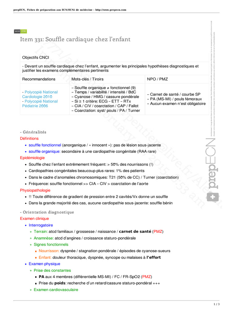 Diagnostic des souffles cardiaques pédiatriques | PDF | Cardiopathie ...