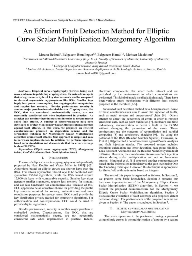 2019 - An Efficient Fault Detection Method For Elliptic Curve Scalar Multiplication Montgomery ...