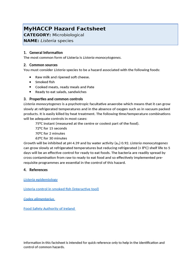 Factsheet Listeria | PDF