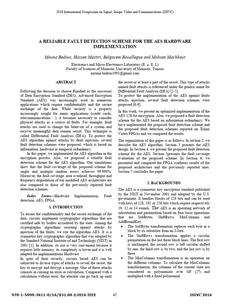 2016 - A Reliable Fault Detection Scheme For The Aes Hardware Implementation | PDF | Encryption ...
