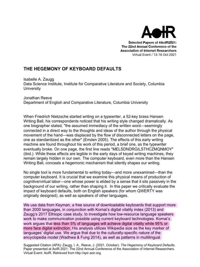 Zaugg-THE HEGEMONY OF KEYBOARD DEFAULTS | PDF | Linguistics | Writing