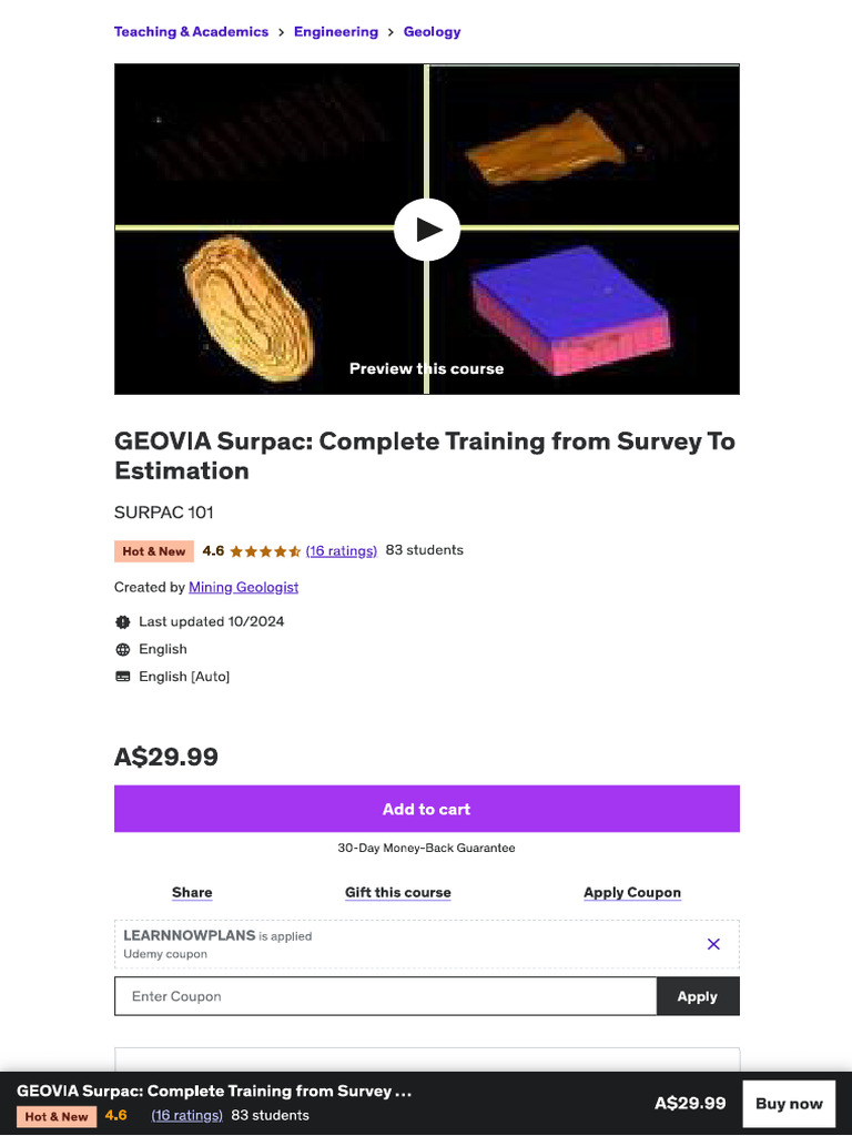 GEOVIA Surpac - Complete Training From Survey To Estimation - Udemy | PDF