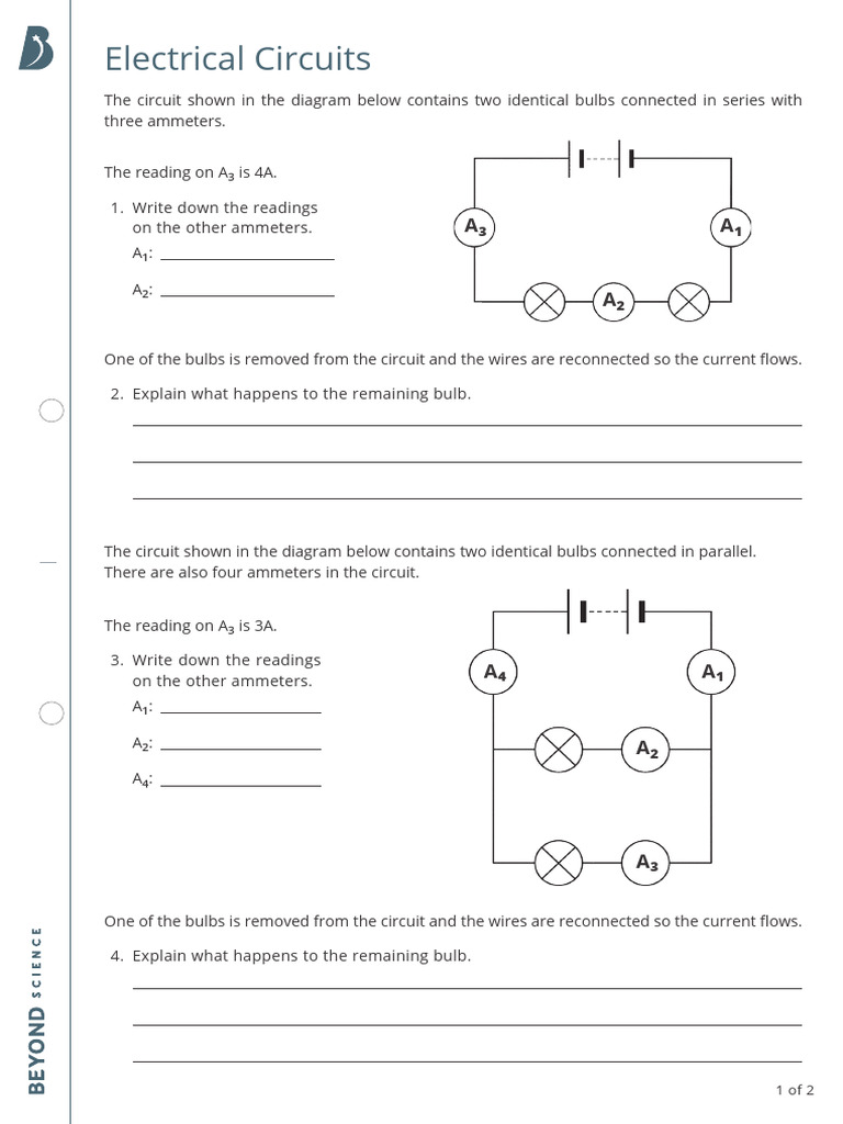 Electrical Circuits Worksheet | PDF | Teaching Methods & Materials ...