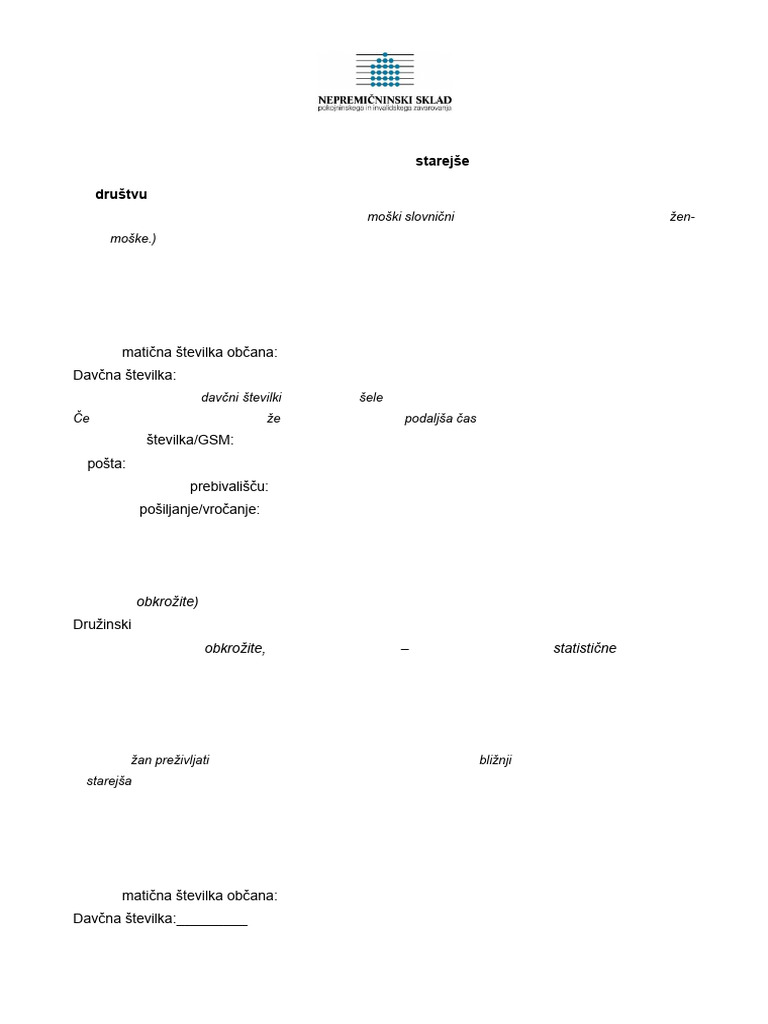 Priloga 1 Vloga Za Najem Namenska Stanovanja 03.2023 | PDF