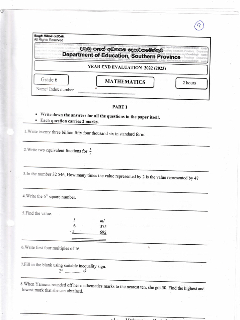2022 Grade 6 3rd Tem Maths - em | PDF | Elementary Mathematics | Numbers