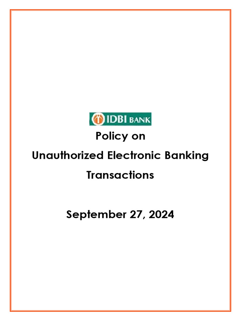 Unauthorised Electronic Banking Transactions Policy | PDF | Debit Card ...