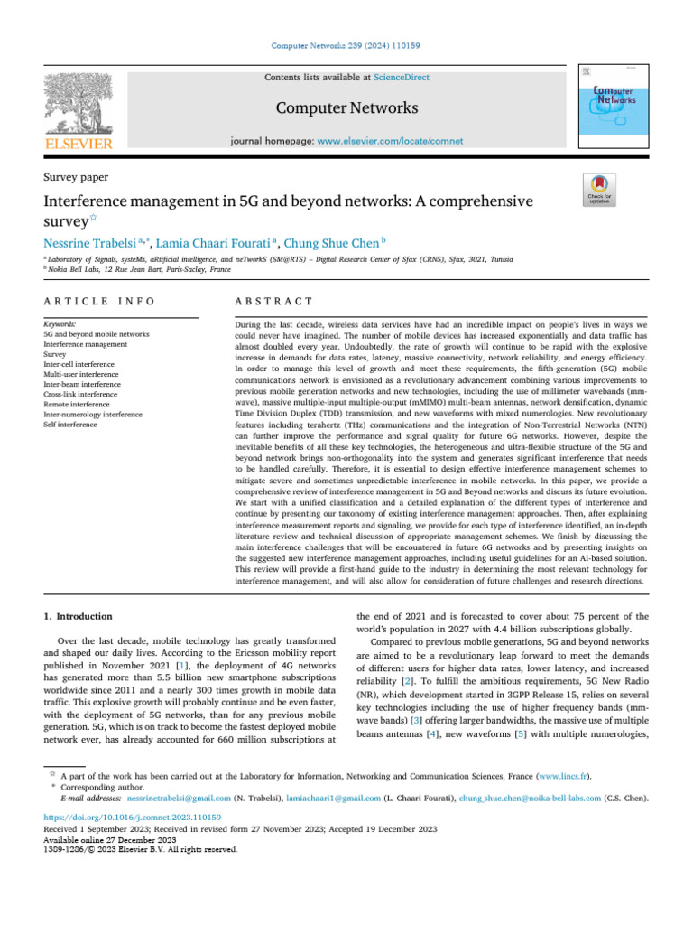 Interference Management in 5G and Beyond Networks. A Comprehensive Survey - Chun Cheng - Lamia ...