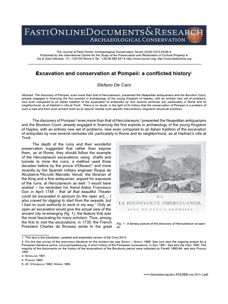 Excavation and Conservation at Pompeii A | PDF | Pompeii | Naples