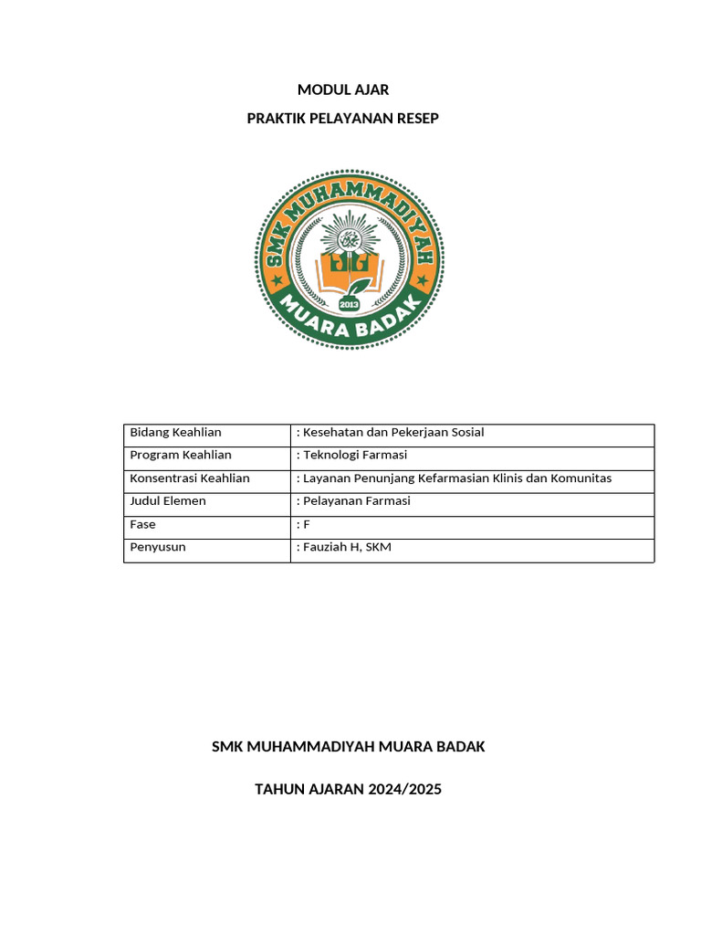 MODUL AJAR Praktik Pelayanan Resep | PDF