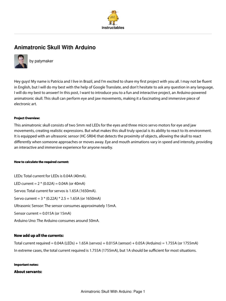 Animatronic Skull With Arduino | PDF | Computer Engineering | Electrical Components