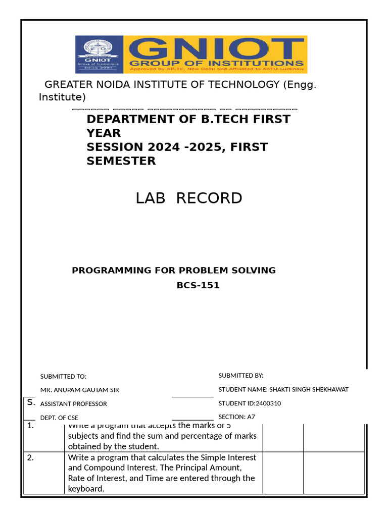 1ST YEAR PPS FILE AKTU | PDF | Integer (Computer Science) | Matrix ...