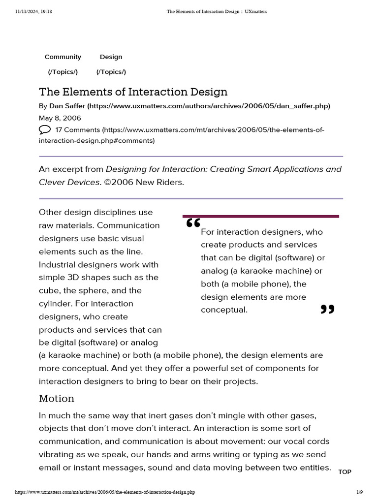 The Elements of Interaction Design - DanSaffer | PDF | Sound | Computing