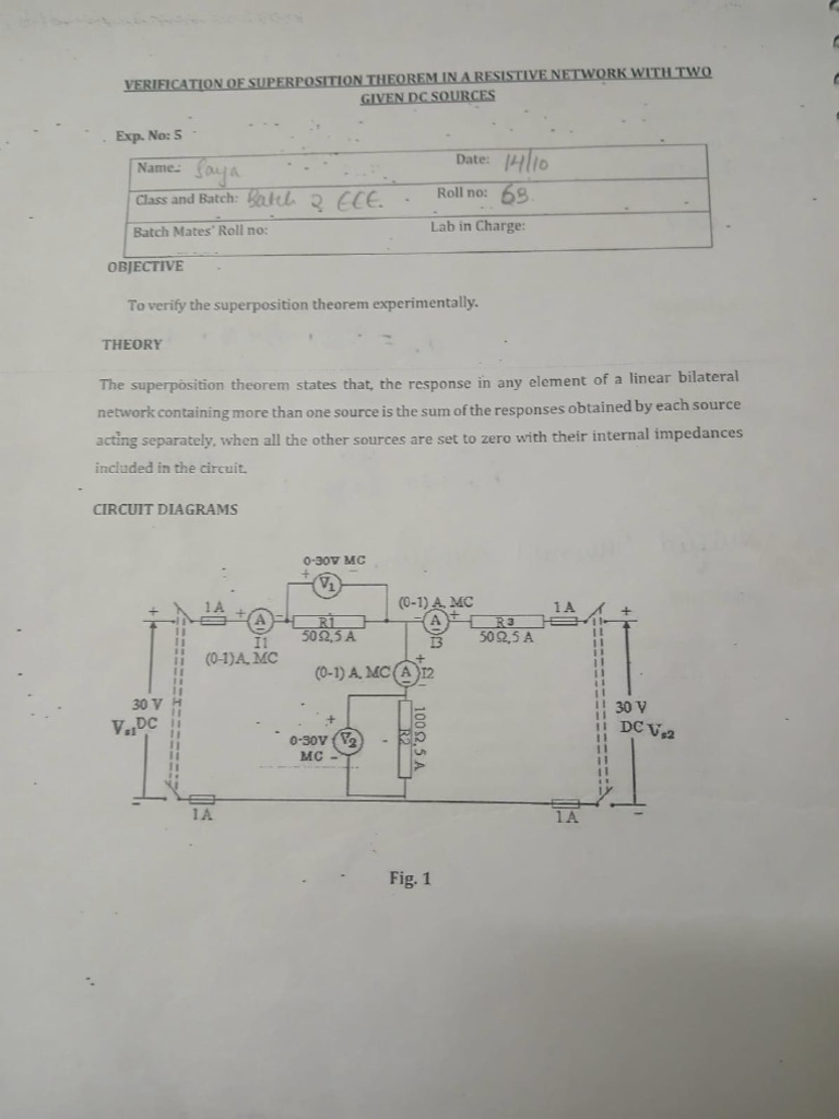 Verification Of Superposition Theorem Pdf Quantity Physical