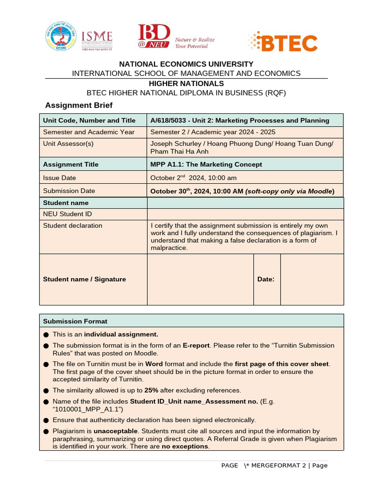 Assignment Brief MPP A1.21024 | PDF | Marketing | Business