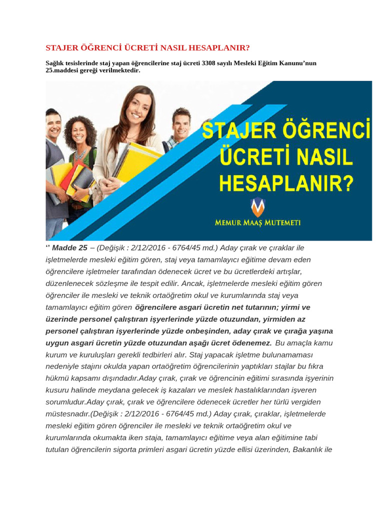 Stajer Yyrency Ycrety Nasil Hesaplanir | PDF