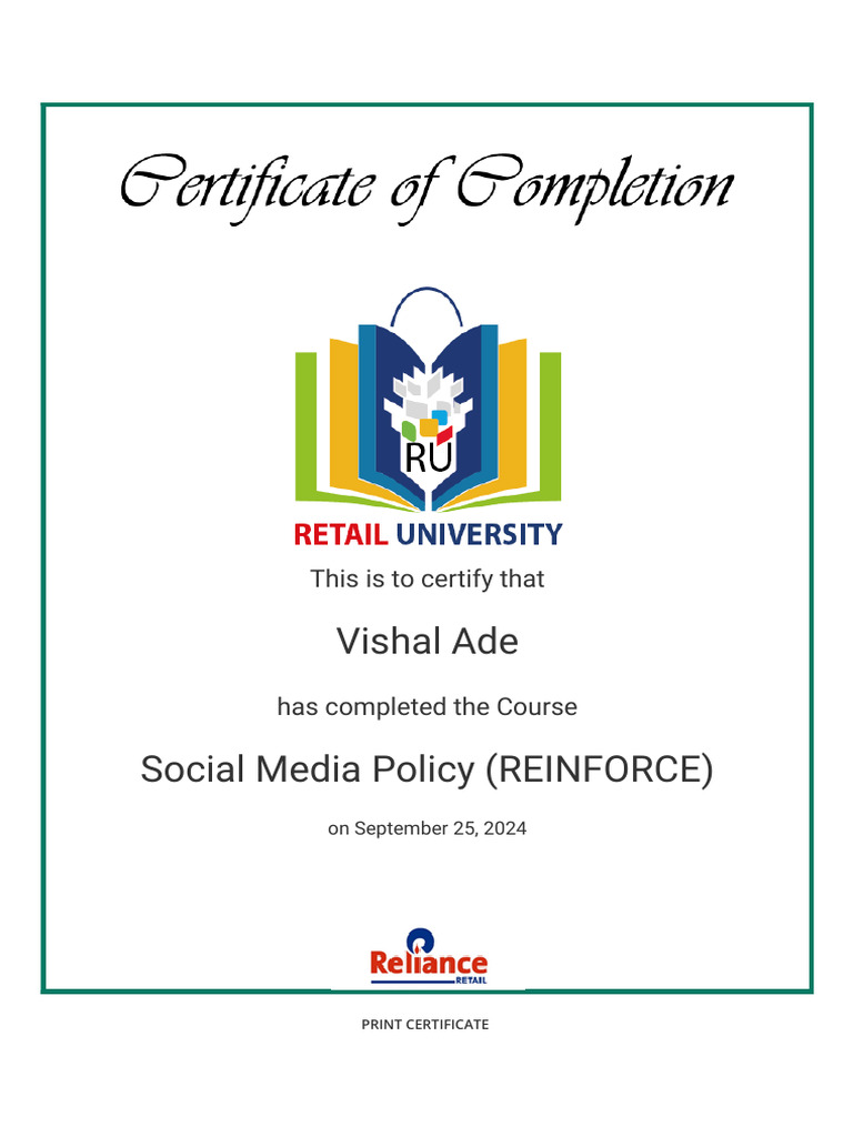 9.retail Certificate - Learn and Grow | PDF | Art