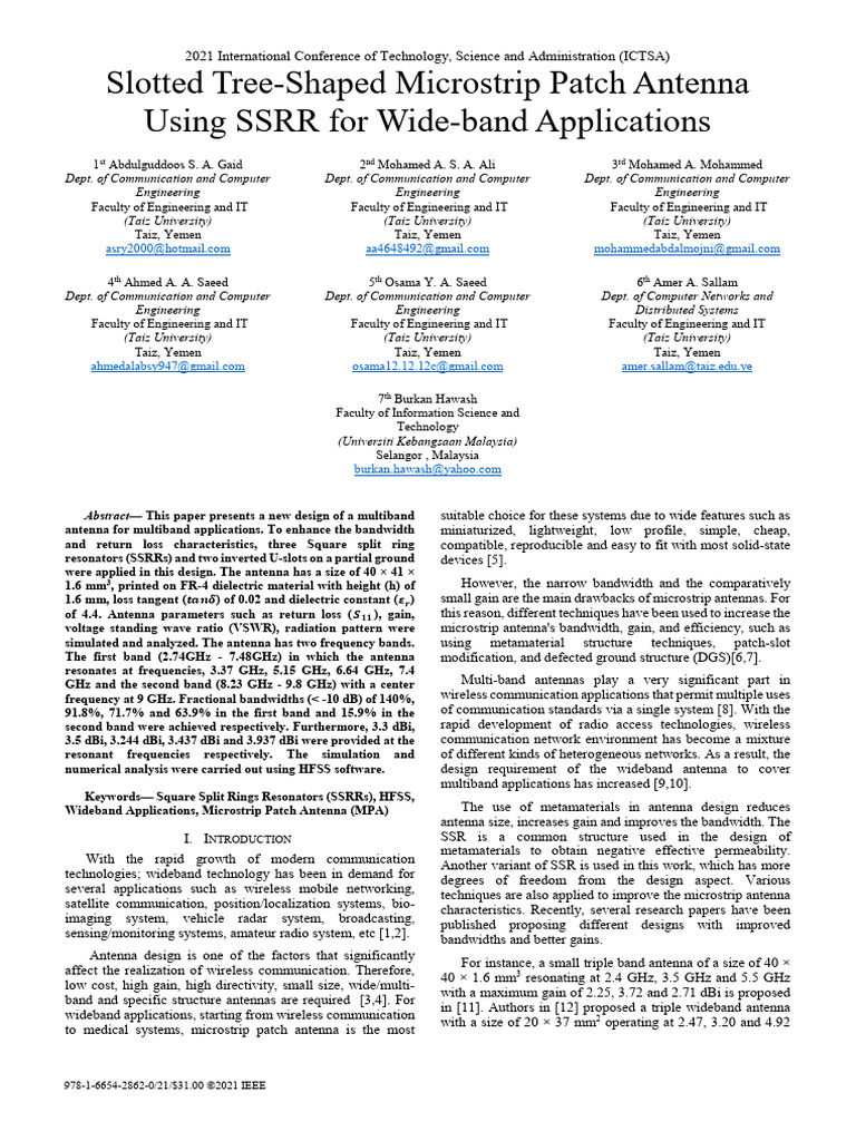 Slotted Tree Shaped Microstrip Patch Antenna Using SSRR For Wide Band ...