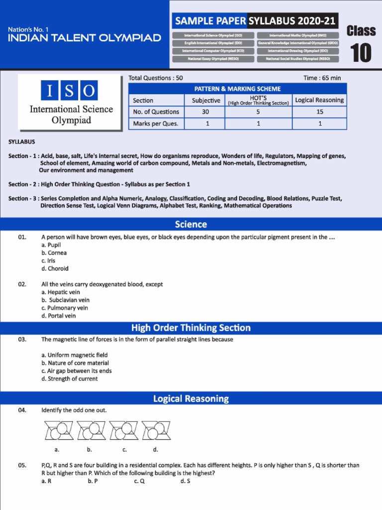 ISO Class 10 Sample Paper | PDF