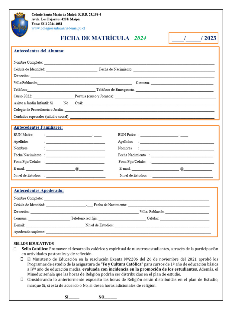 Ficha Matricula 2024 | PDF