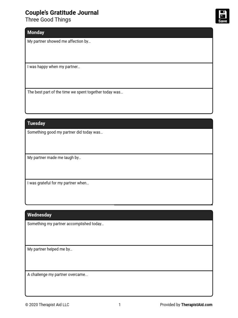 Couples Gratitude Journal Fillable | PDF