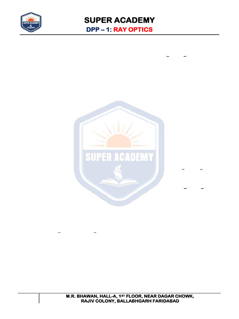 Ray Optics_DPP 1 | PDF | Glass Engineering And Science | Electromagnetic Radiation