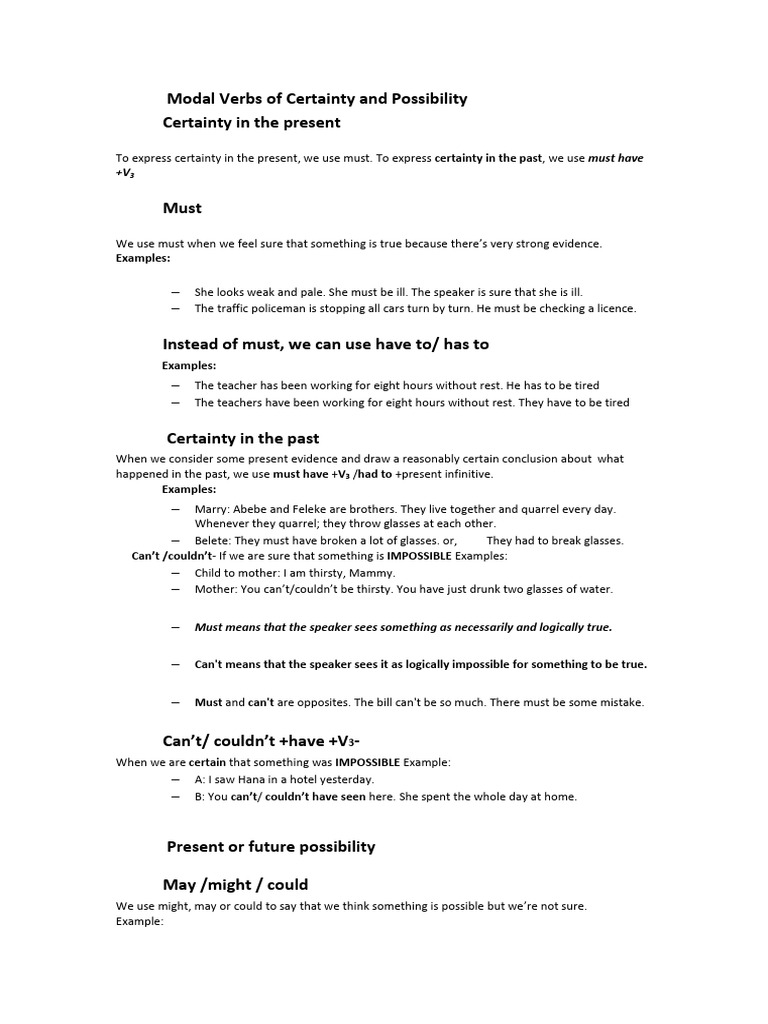 Modal Verbs Revision | PDF | Grammar | Linguistic Morphology