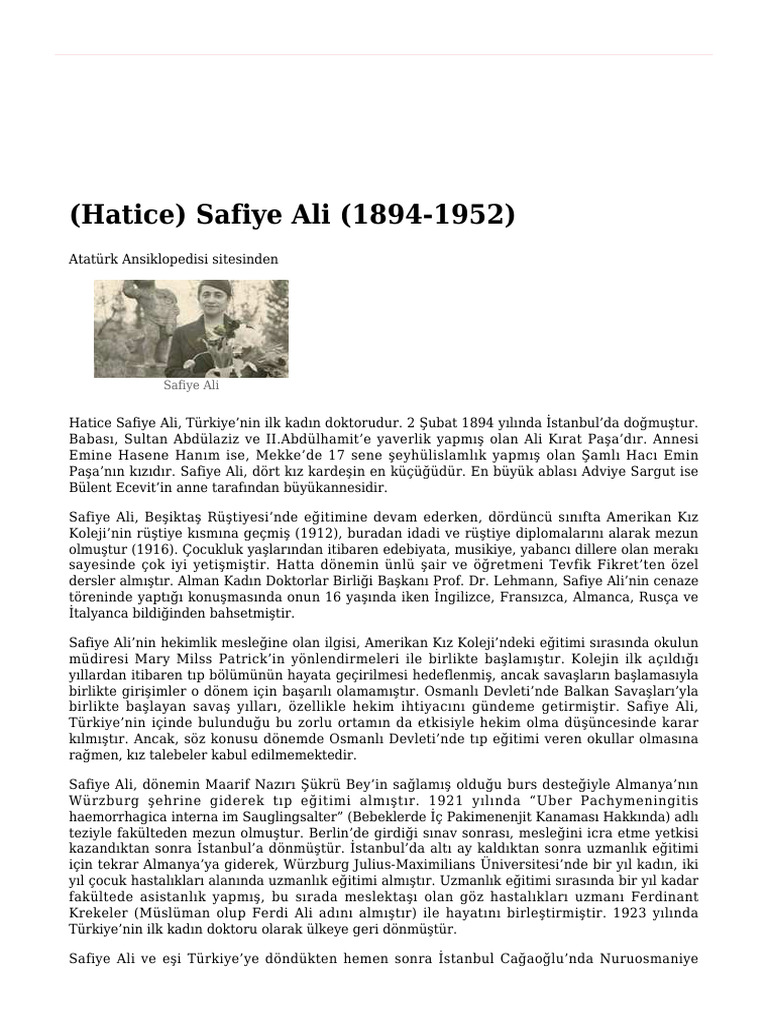 Hatice Safiye Ali 1894 1952 | PDF