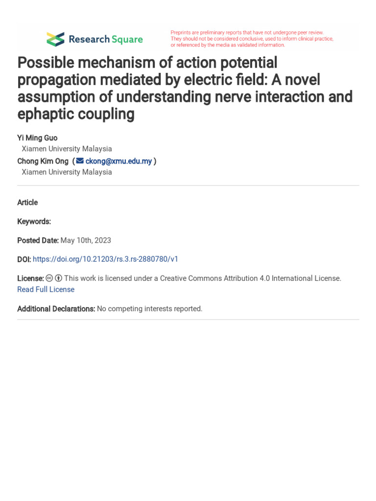 Possible Mechanism of Action Potential Propagation | PDF | Action Potential | Axon
