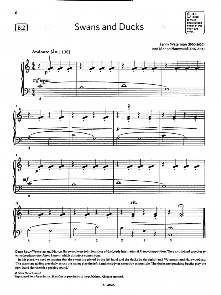 Piano Lessons - Swans and Ducks - Fanny Watterman & Marion Harewood | PDF